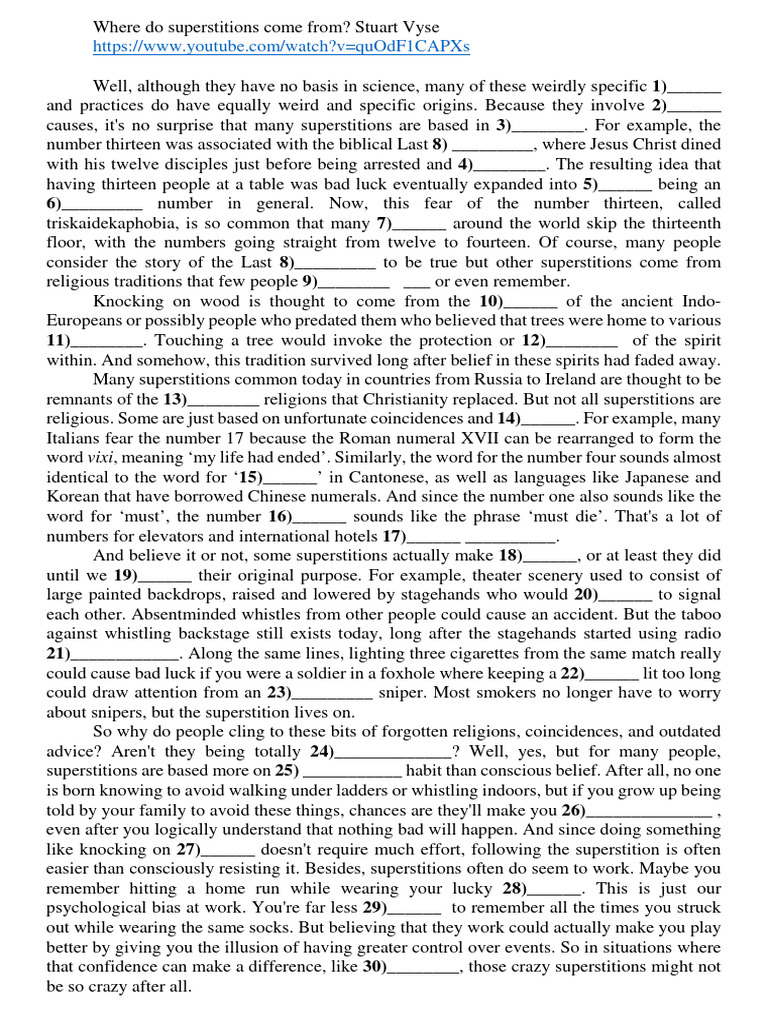 Where Do Superstitions Come From | PDF | Superstitions | Psychological ...