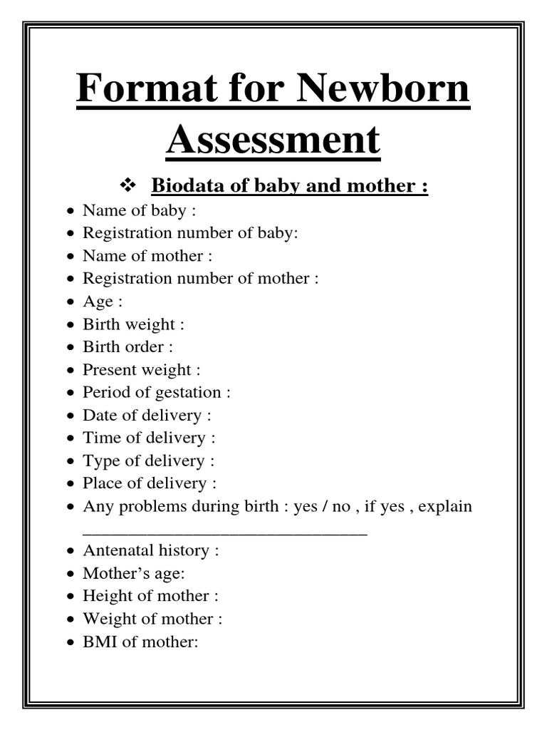 Newborn Assessment Format PDF