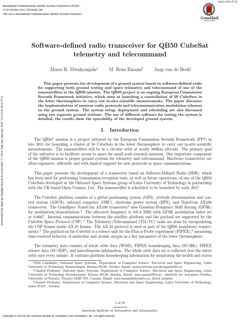 Software-Defined Radio Transceiver For QB50 CubeSa | PDF | Modulation ...