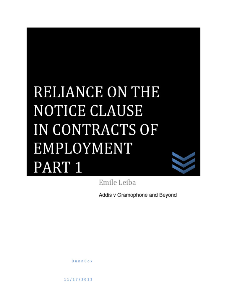 Reliance On The Notice Clause in Contracts of Employment - Emile Leiba ...