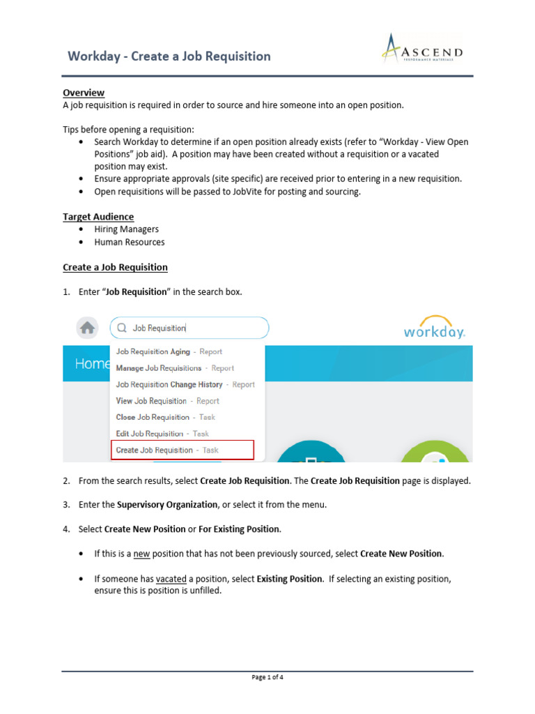 Workday - Create A Job Requisition | PDF | Recruitment | Software