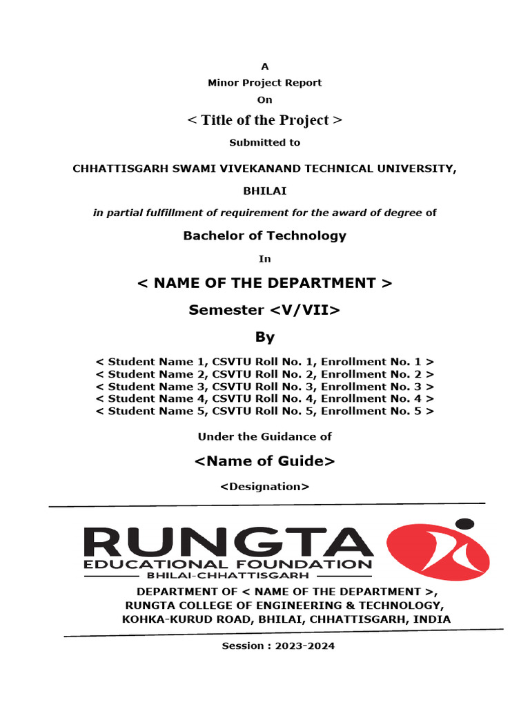 Minor Project Report Format For B.Tech. 5th and 7th Semester Students ...
