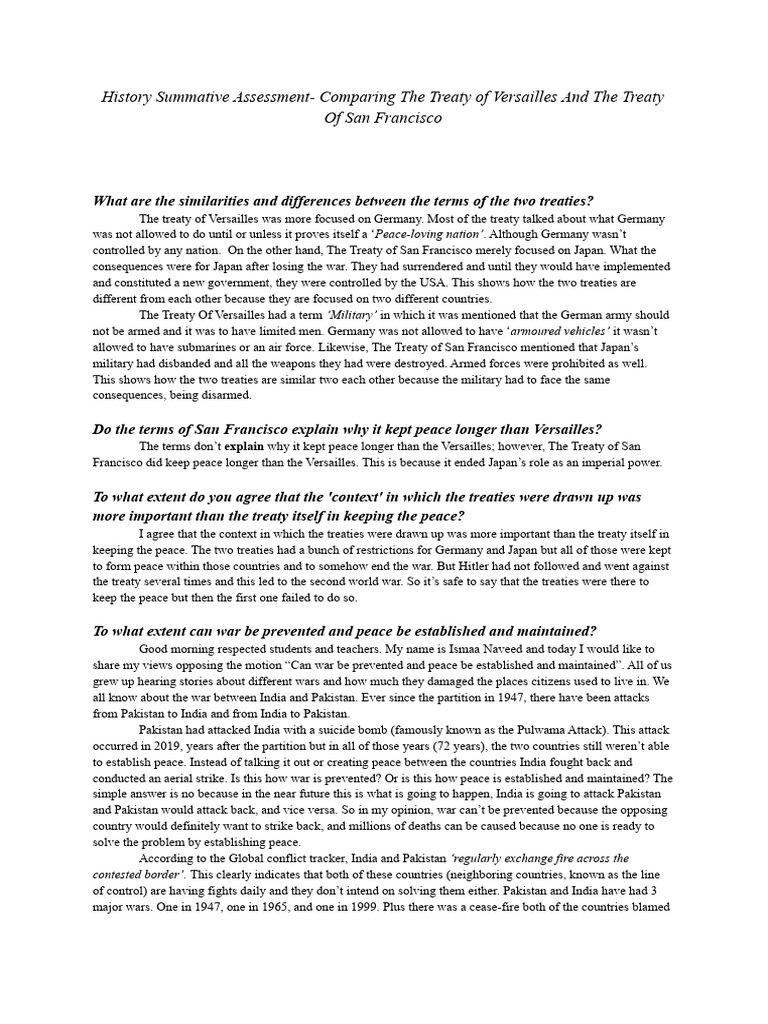 Comparing the Versailles and San Francisco Treaties | PDF | Treaty ...
