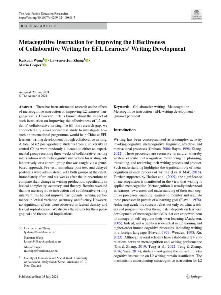 Metacognitive Instruction For Improving The Effectiveness of Collaborative | PDF | Metacognition ...