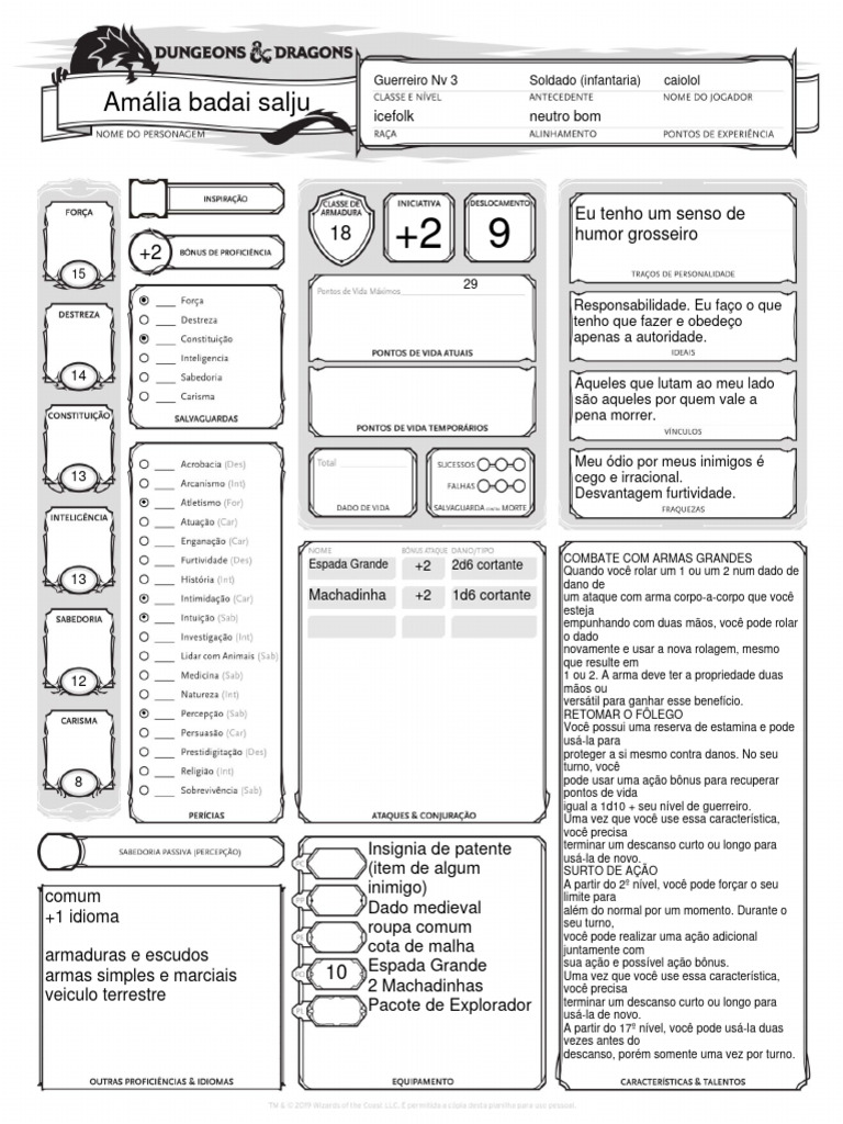 Ficha Da Amália | PDF | Espada