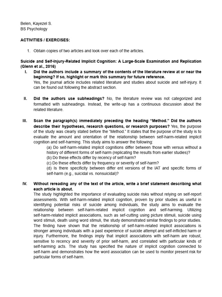 BELEN Activity 3 & 4 | PDF | Self Harm | Qualitative Research