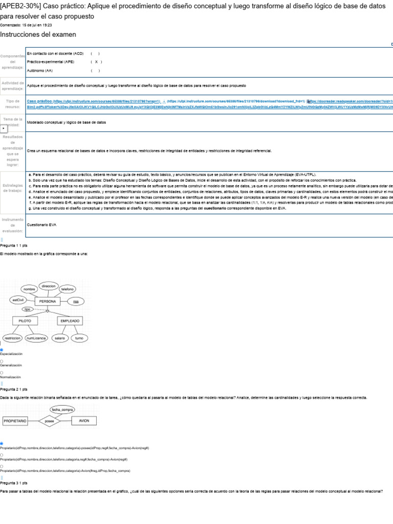 Examen - (APEB2-30%) Caso Práctico - Aplique El Procedimiento de Diseño Conceptual y Luego ...