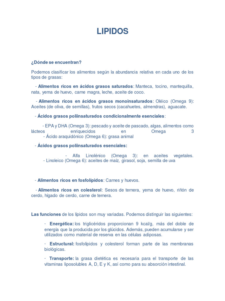 Clasificación y funciones de los lípidos | PDF | gordo | Petróleo