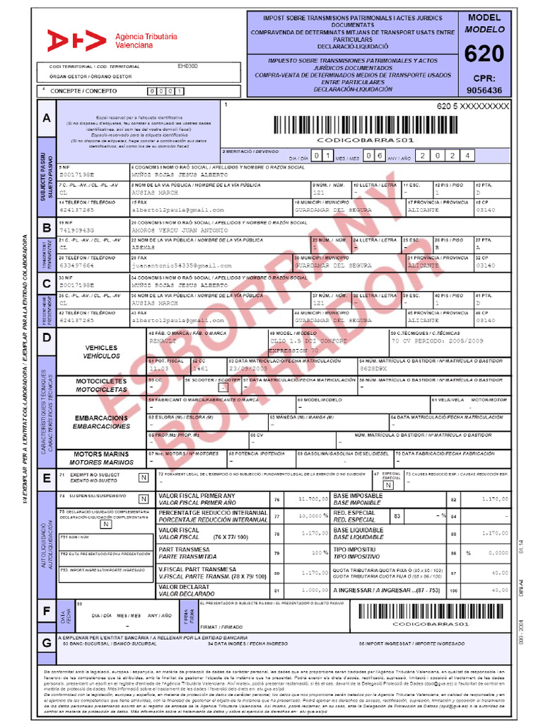 Agència Tributària Valenciana - Model 620 | PDF
