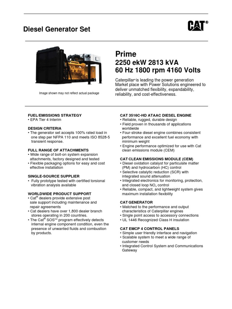 3516C 4160V 2250 KW Tier 4 Prime | PDF | Diesel Engine | Exhaust Gas