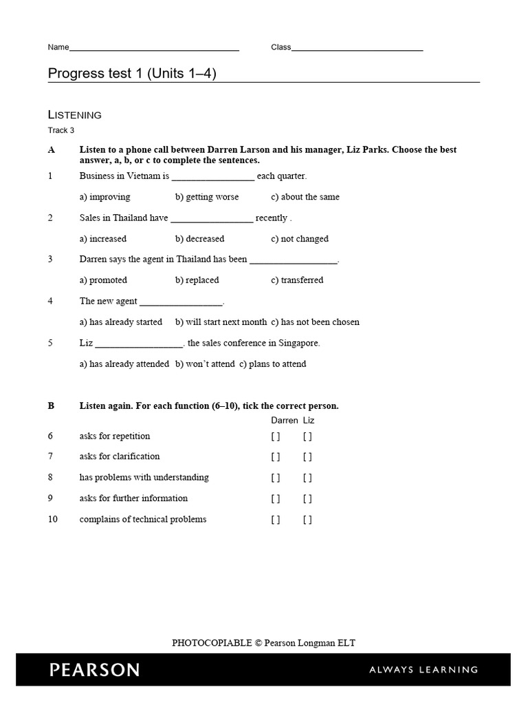 Market Leader Upper Test Units 1-4 | PDF | Linguistics