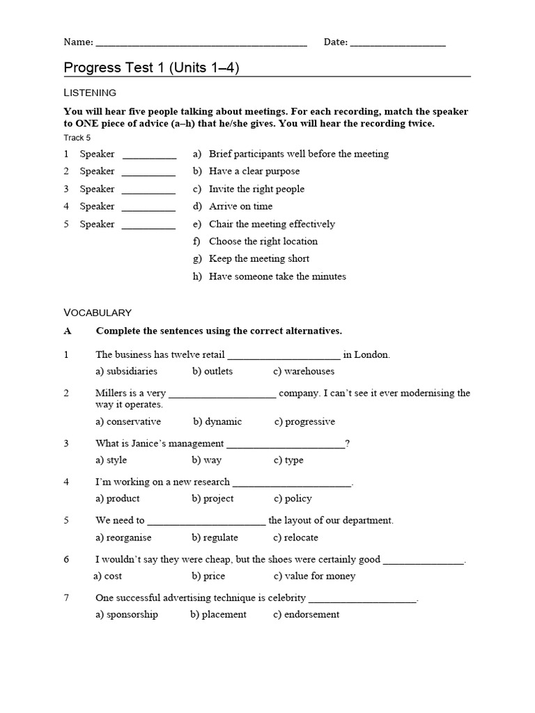 Market Leader Intermediate Test 1-4 | PDF | Outsourcing | Consortium