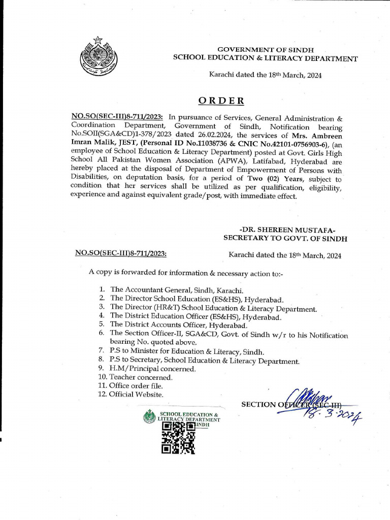 Order For Placed at The Disposal of Department of Empowerment of ...
