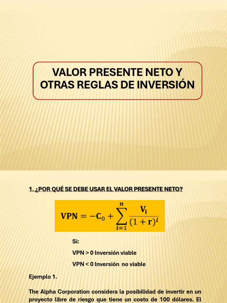 Valor Presente Neto y Otras Reglas de Inversión | PDF