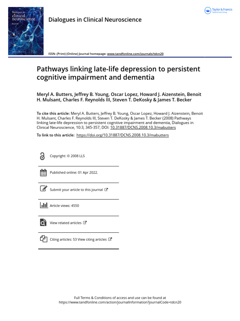 Butters 2008 Vascular Depression Cognitive Impairment | PDF | Dementia ...
