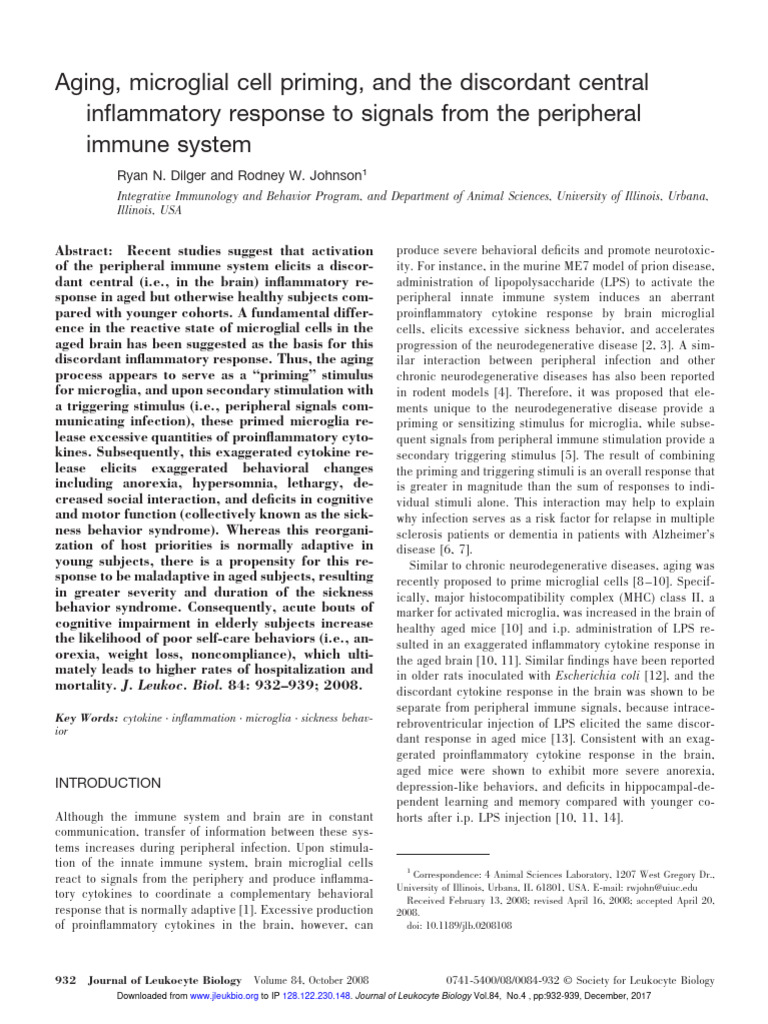 Dilger2008 Aging Inflammatory Response | PDF | Microglia | Cytokine