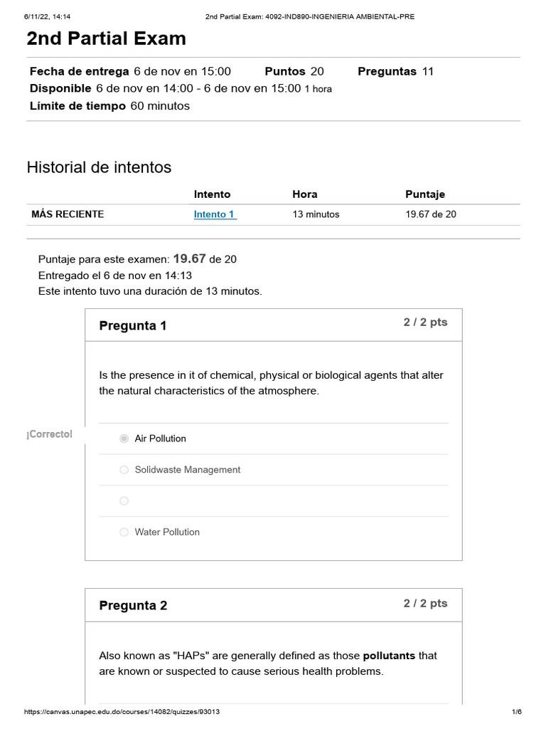 2nd Partial Exam - 4092-IND890-INGENIERIA AMBIENTAL-PRE | PDF | Atmosphere Of Earth | Oxide