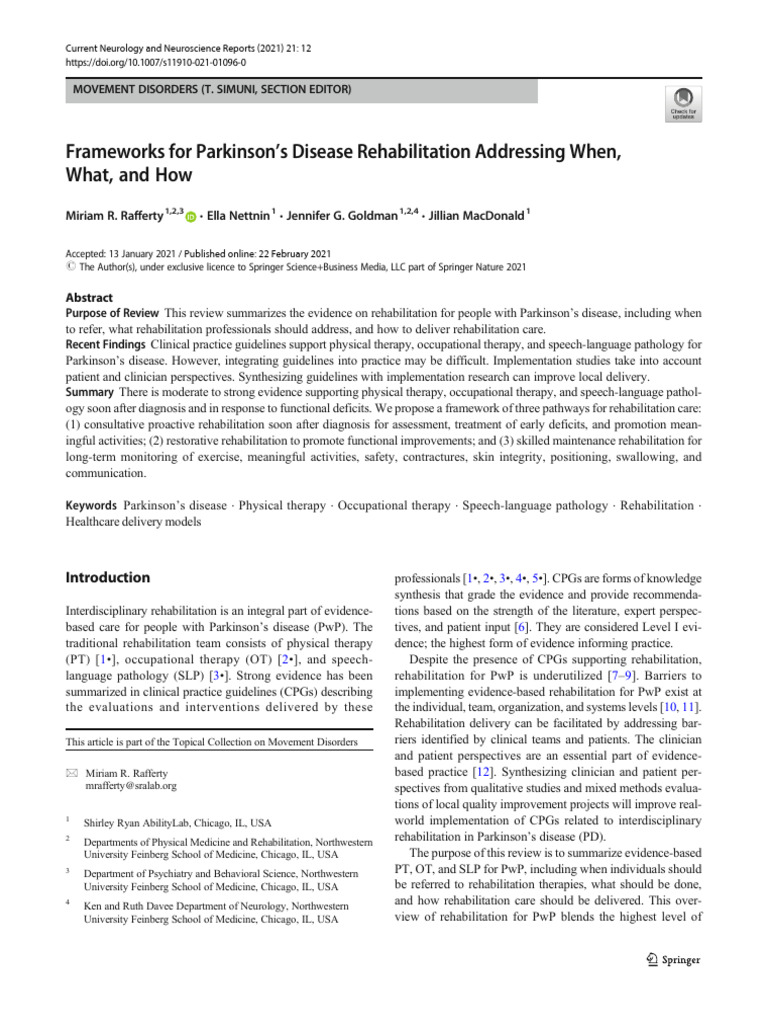 2021 - Rafferty - Frameworks for Parkinson愀 Disease Rehab | PDF ...