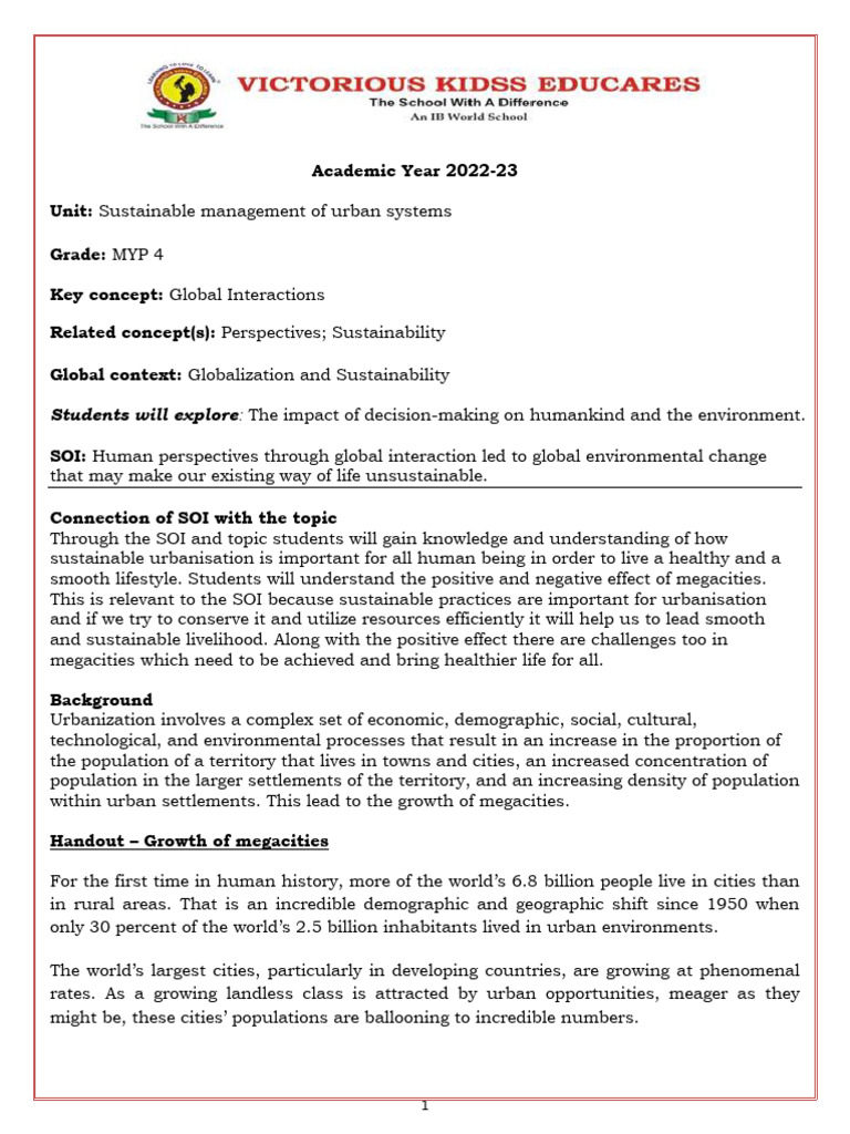 MYP4 U2 Growth of Megacities | PDF | Urbanization | Sustainability