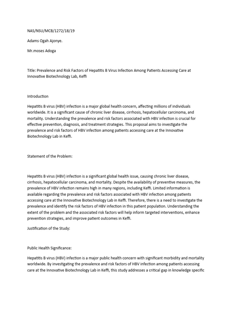 Adams Micro Bio Proposal | PDF | Hepatitis B | Infection
