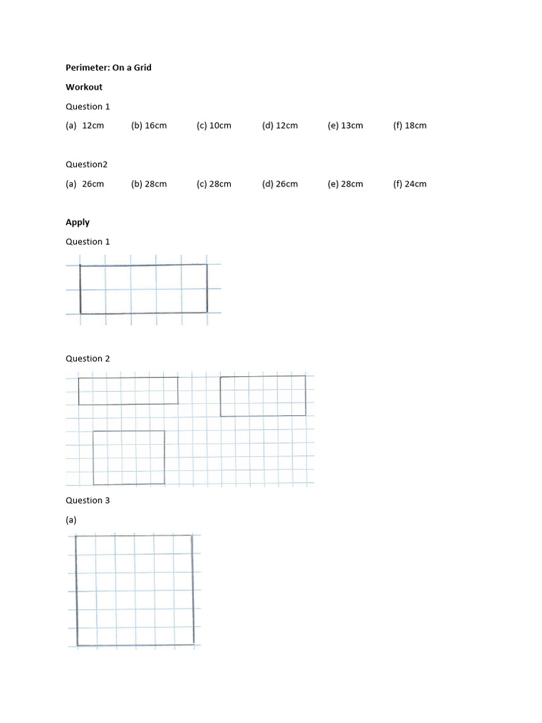 Perimeter and Area Grid Exercises | PDF | Science & Mathematics