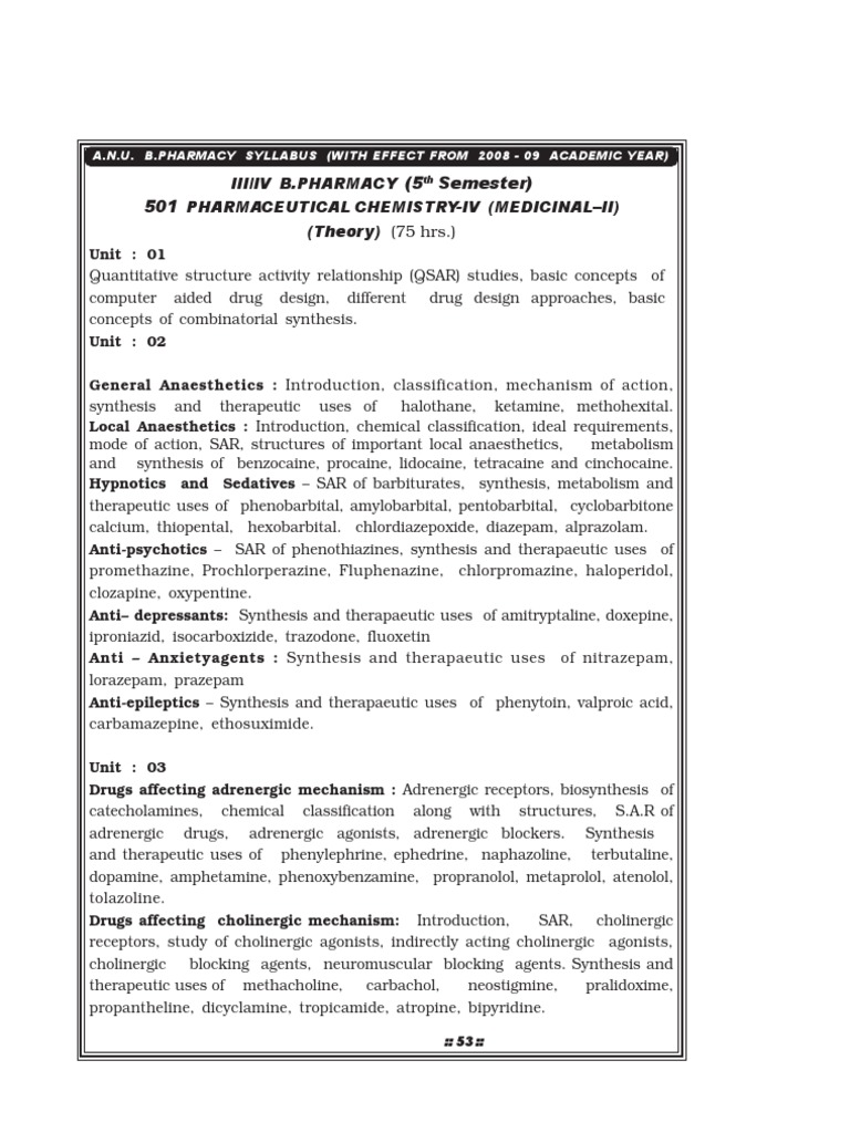 Anu Third Year Syllabus PDF Pharmaceutical Formulation Pharmacology