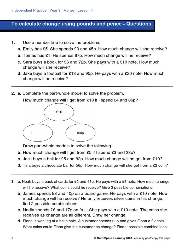 Day 4 Lesson 4 Worksheet Give Change | PDF | Money | Foreign Exchange ...