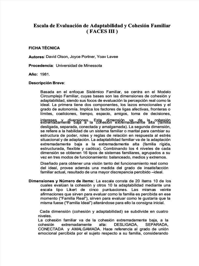 Escala FACES III: Cohesión y Adaptabilidad Familiar | PDF | Liderazgo ...