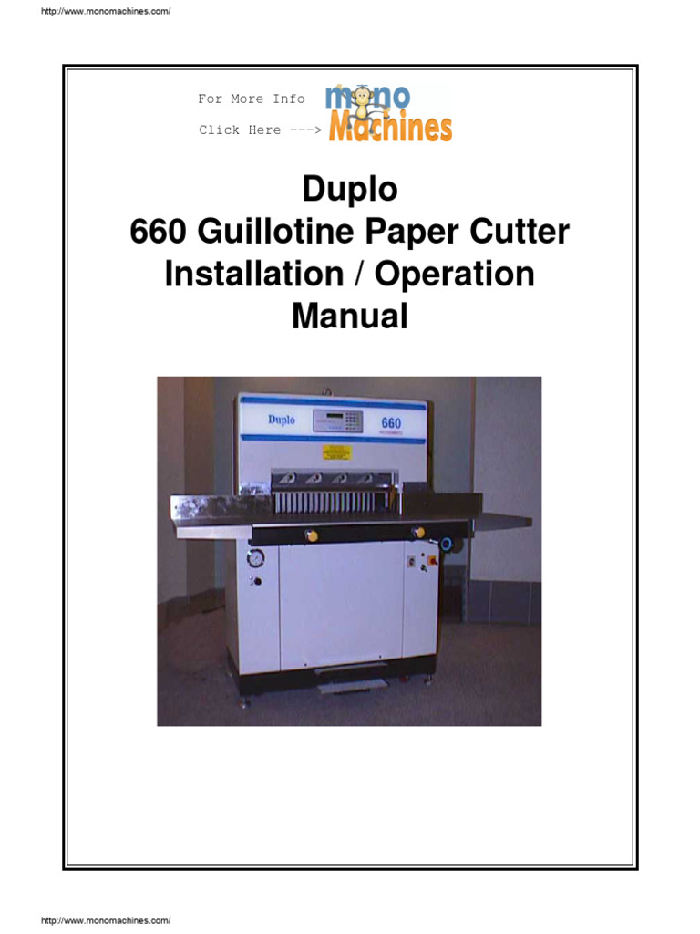 Duplo 660 Guillotine Cutter Manual | PDF | Manufactured Goods | Equipment