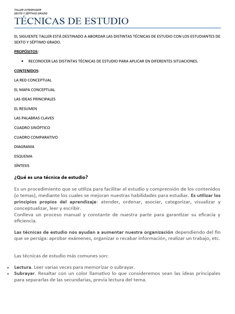 Planificación Técnicas de Estudio | PDF | Habilidades de estudio | Psicología cognitiva