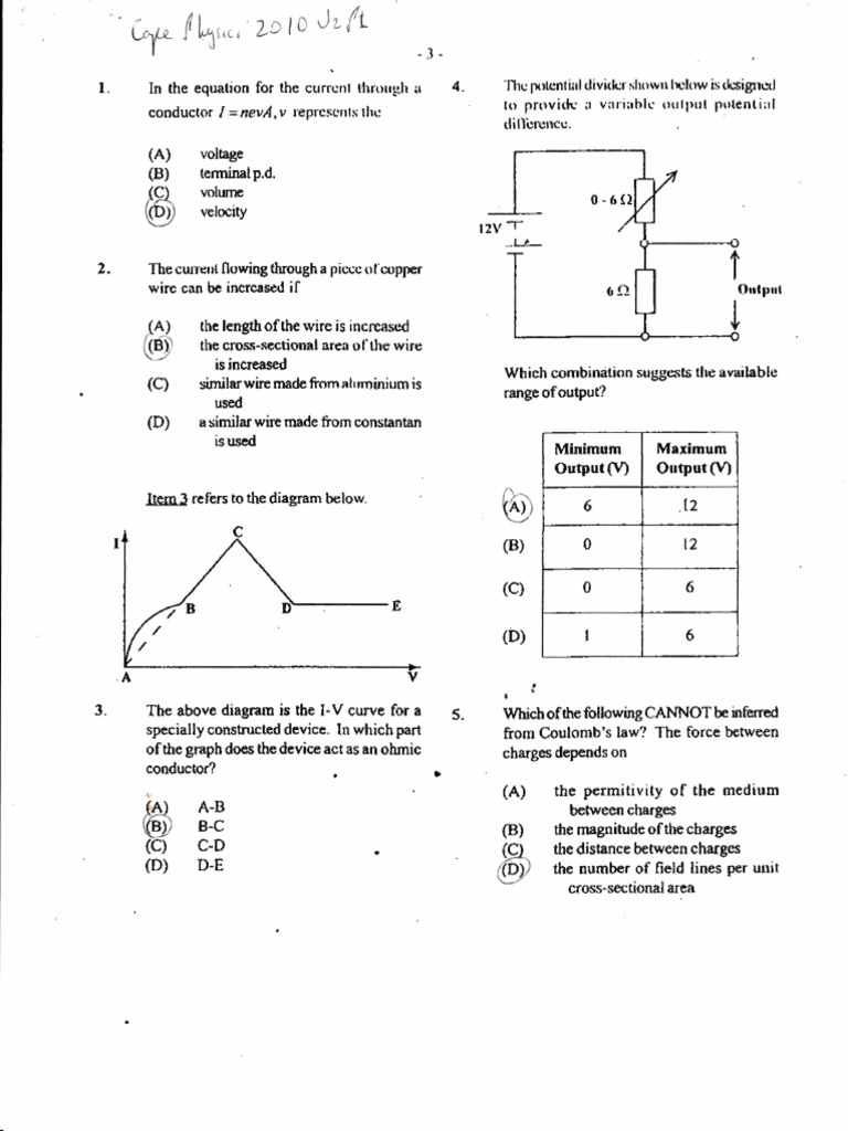 Cape Physics U2 P1 May-June 2010 With Answers | PDF
