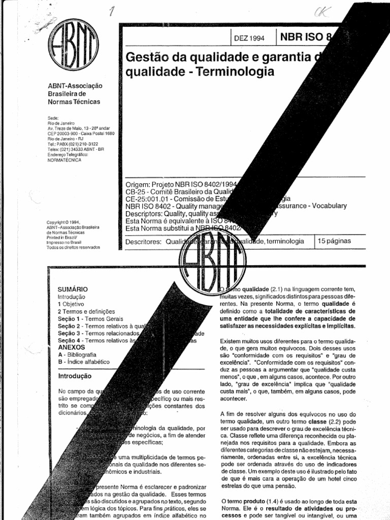 Abnt - NBR Iso 8402 | PDF