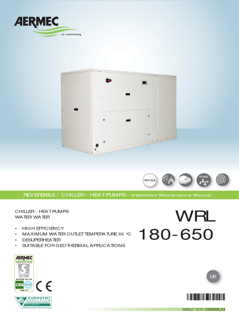 Aermec WRL 180-650 Installation Maintenance Manual Eng | PDF | Power Supply | Mains Electricity