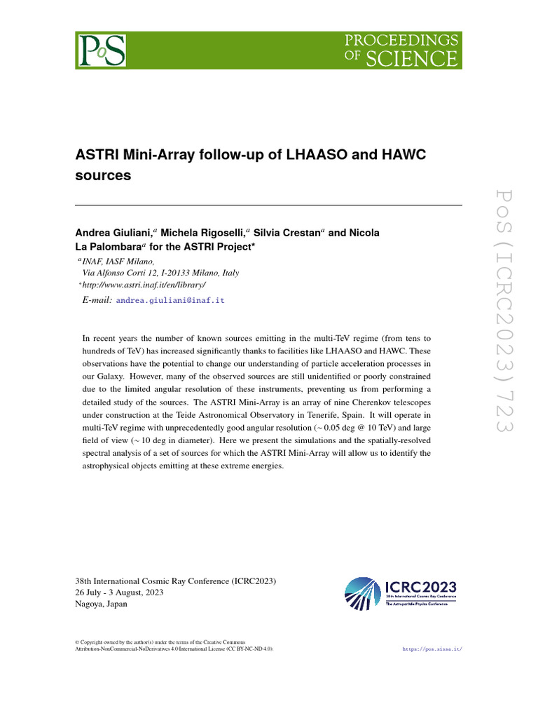 ASTRI Mini-Array Follow-Up of LHAASO and HAWC Sour | PDF | Astrophysics | Astronomy