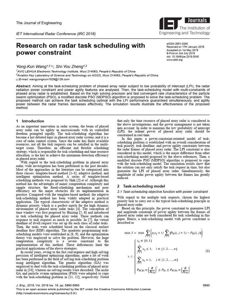 Research On Radar Task Scheduling With Power Const | PDF | Scheduling (Computing) | Mathematical ...