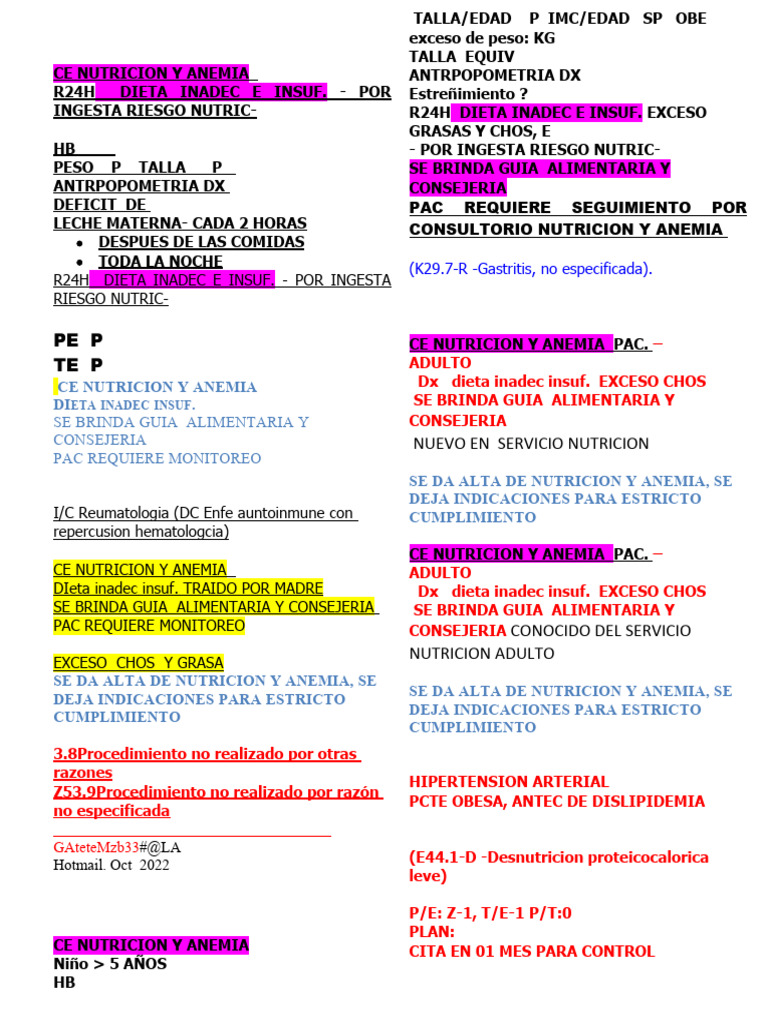 Plantilla Historia Clinica Fin Ccee 2 | PDF | Obesidad | Dieta