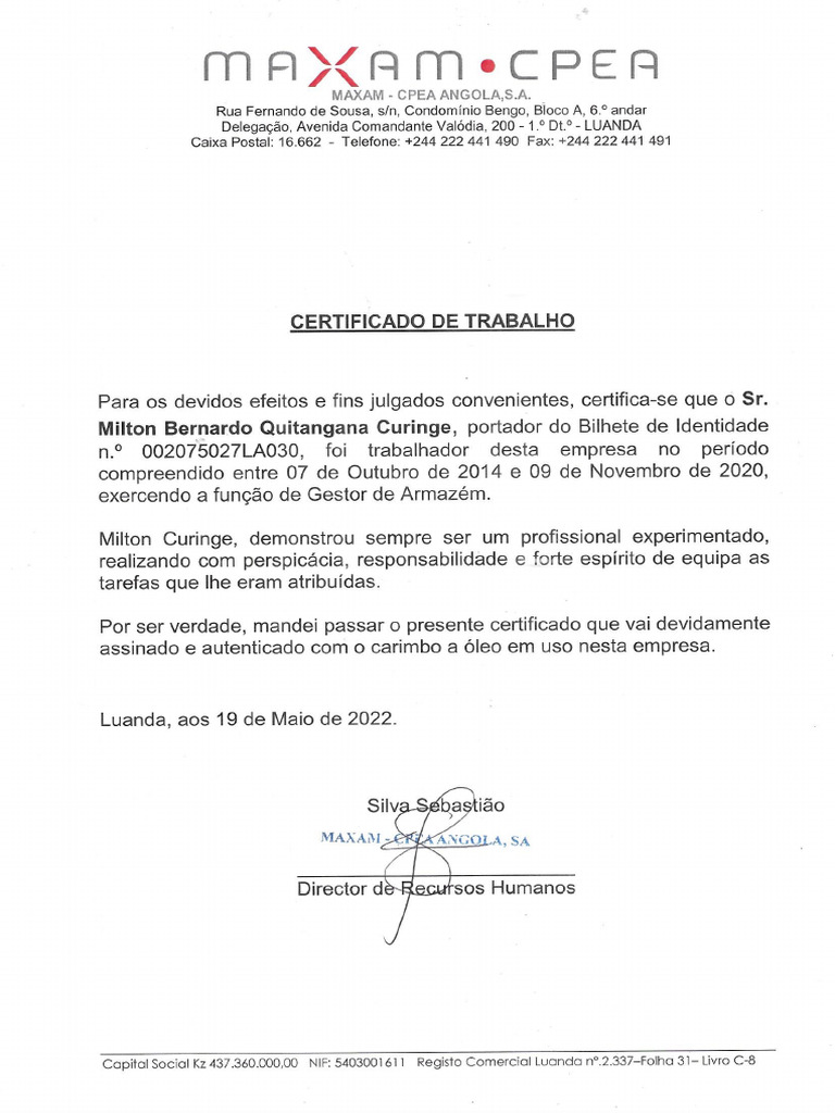 Certificado de Trabalho-1 | PDF