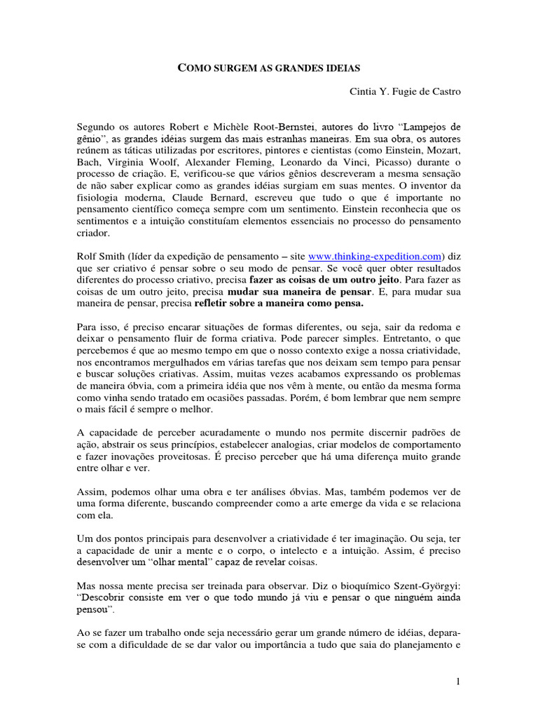 Texto Complementar 8 Como Surgem As Grandes Ideias | PDF | Pensamento | Debate