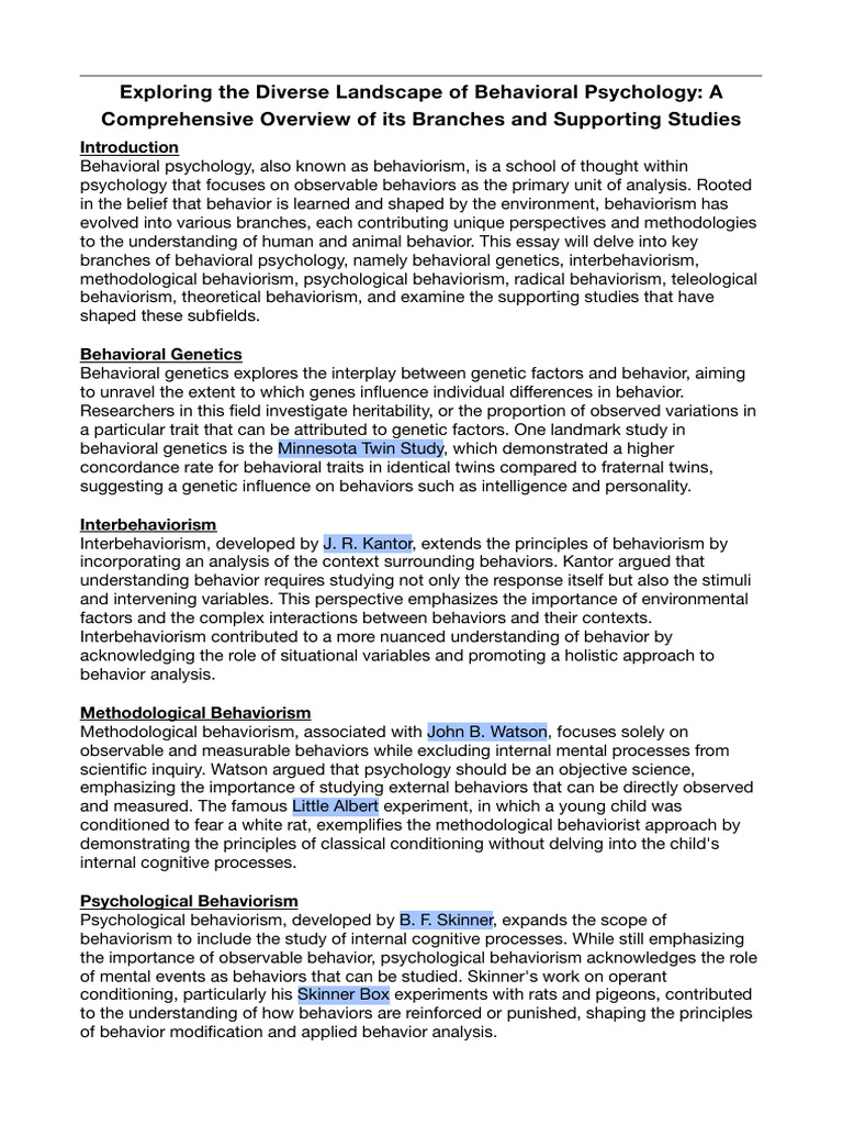 Exploring The Diverse Landscape of Behavioral Psychology - A ...
