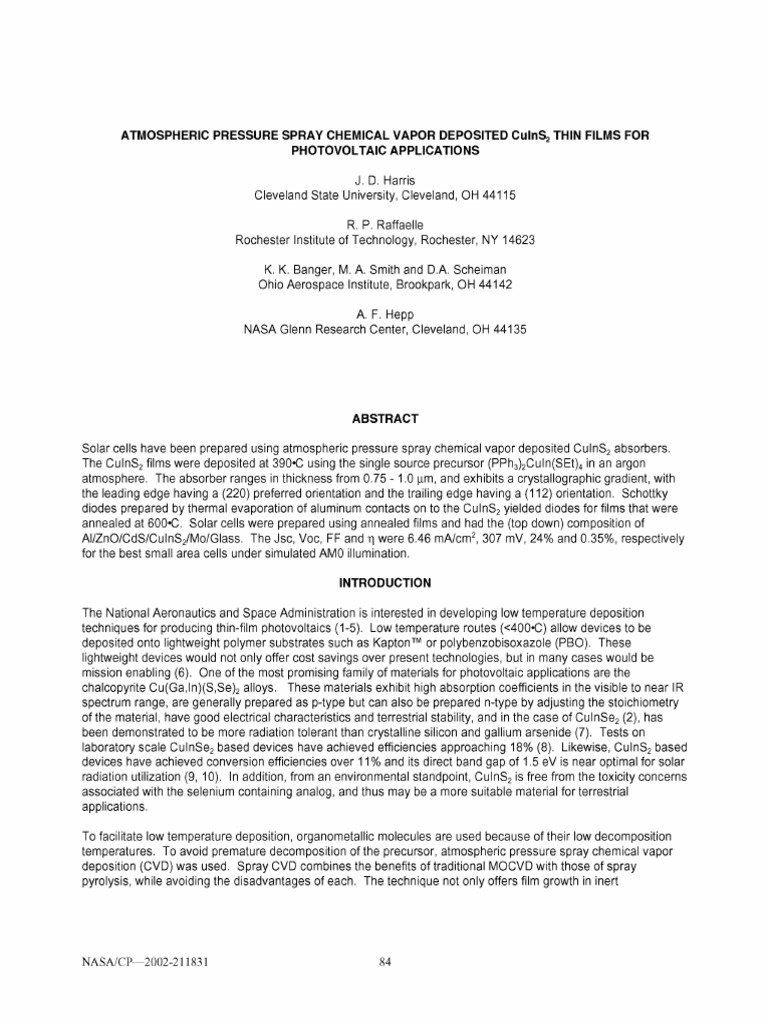 Atmospheric Pressure Spray Chemical Vapor Deposited CuInS2 Thin Films ...