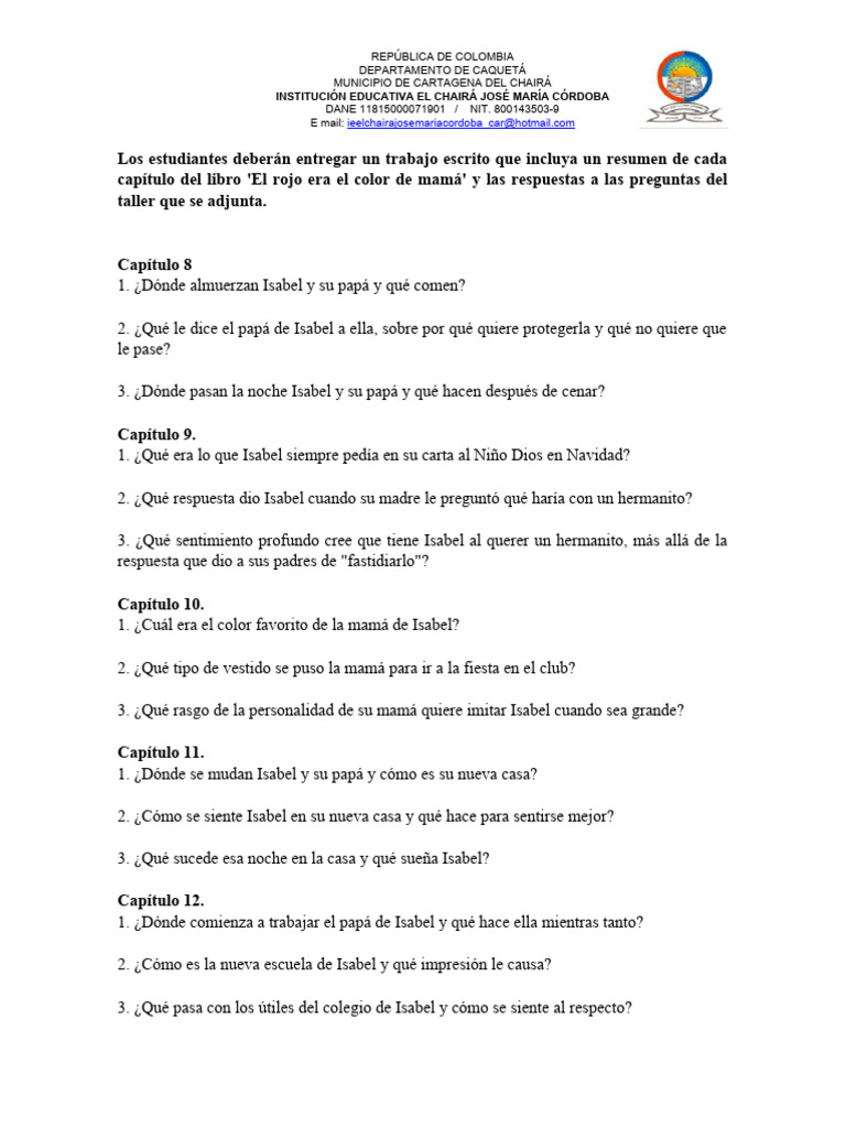 Taller El Rojo Era El Color de Mamá (703, 704, 705, 706) | PDF
