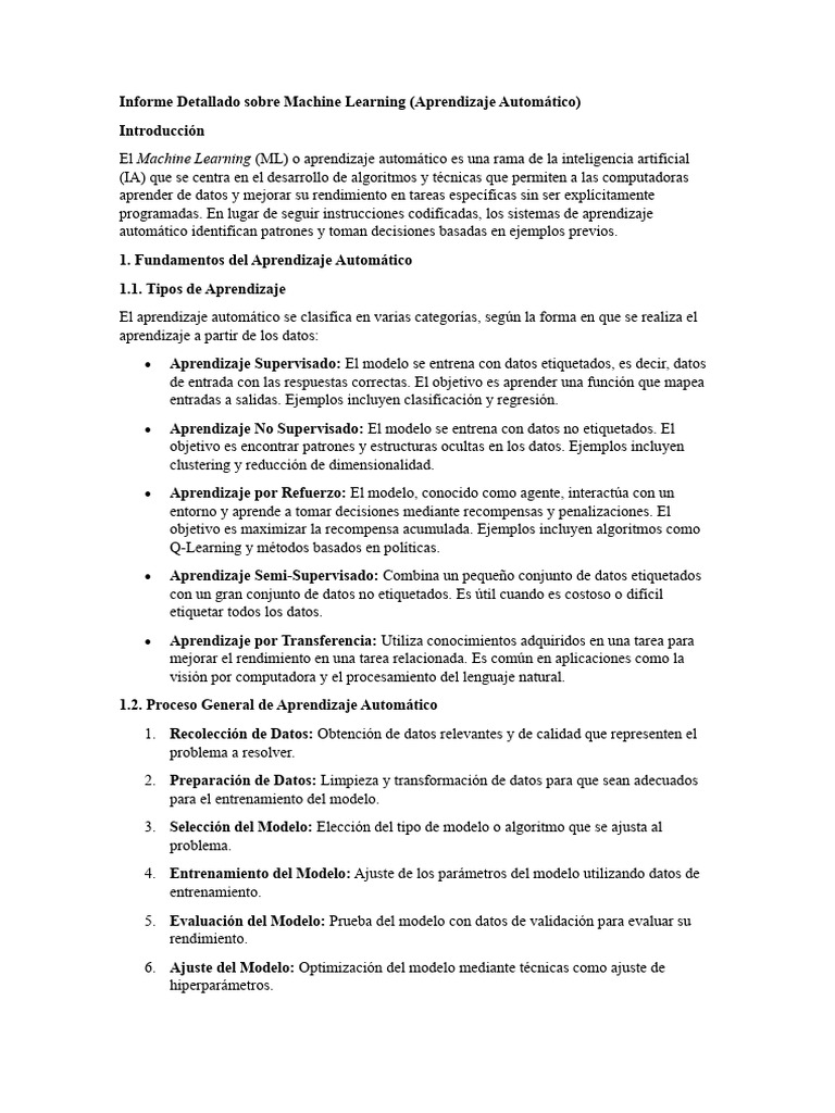 Informe Detallado Sobre Machine Learning | PDF | Aprendizaje automático ...