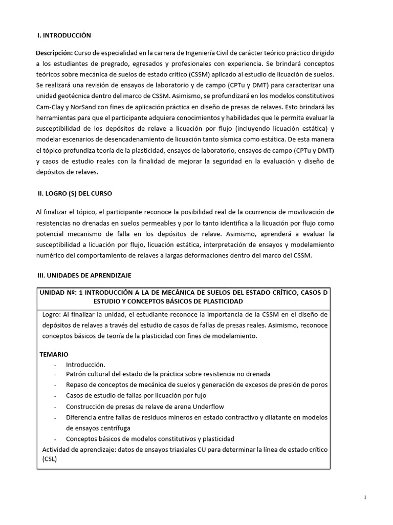 Sílabo - Módulo I | PDF | Plasticidad (Física) | Laboratorios