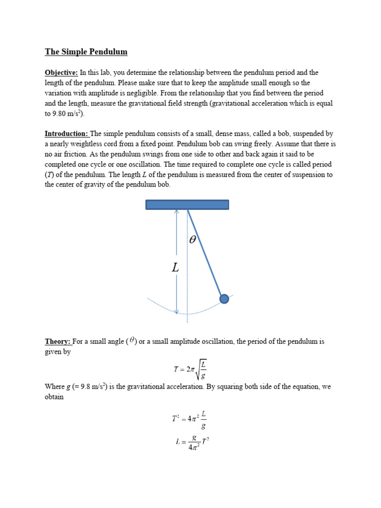 Lab 5 - Simple Pendulum | PDF | Pendulum | Gravity