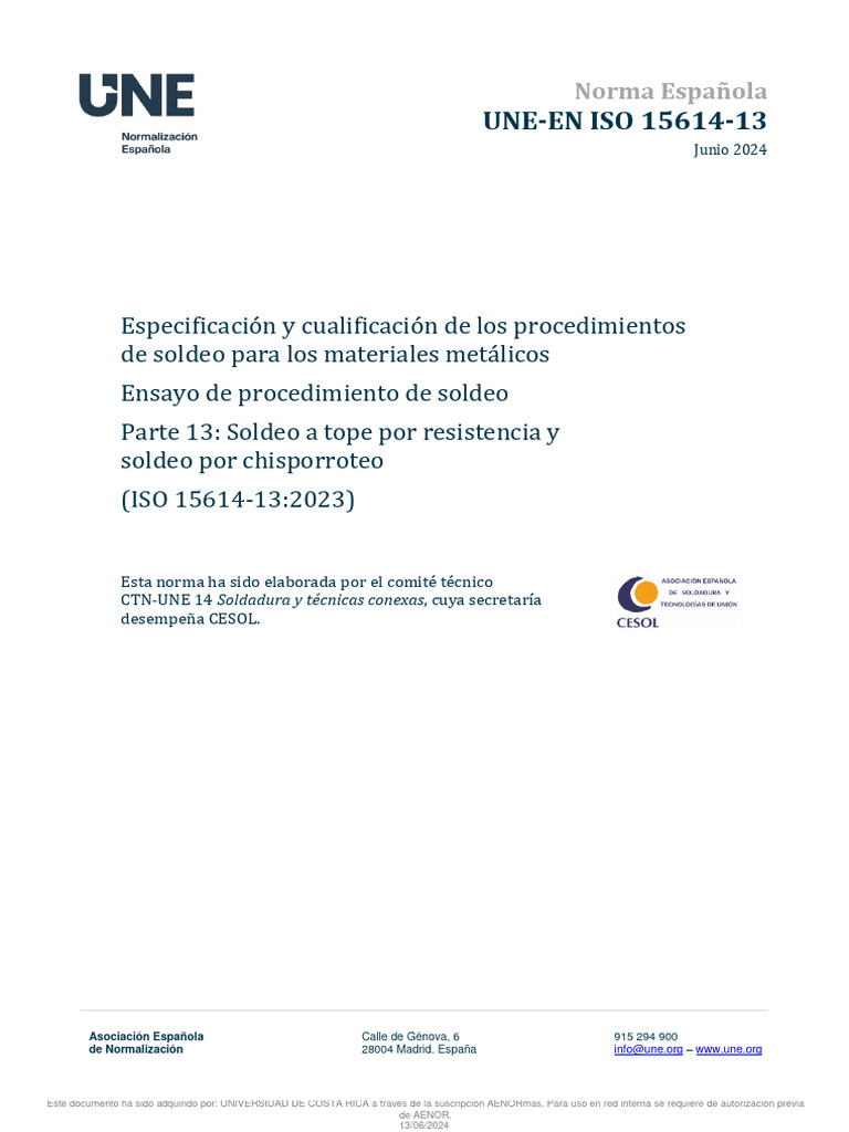 Une-En Iso 15614-13 2024 | PDF | Organización internacional para la ...
