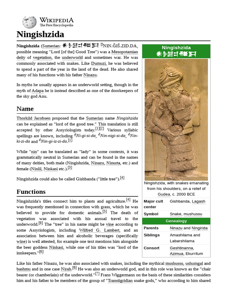 Ningishzida: Sumerian Snake God | PDF | Middle Eastern Mythology ...