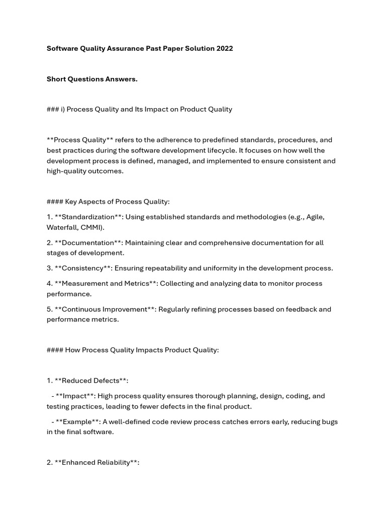 Software Quality Assurance Past Paper Solution 2022 | PDF | Software ...