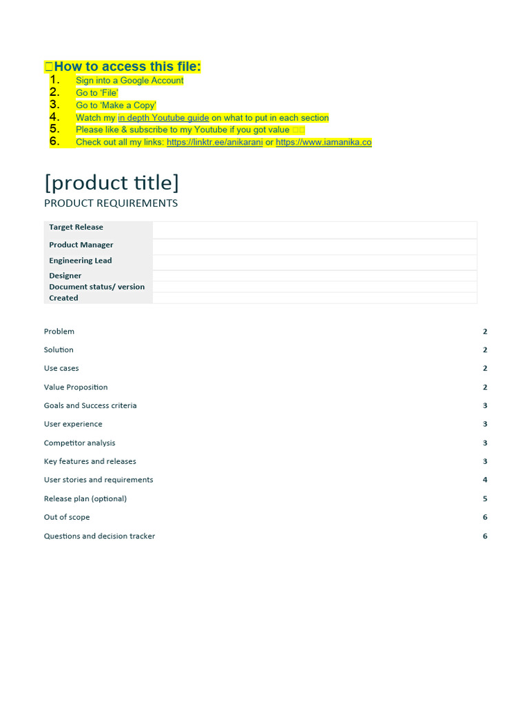 (2022) Template - Product Requirements | PDF | User (Computing) | Mobile App