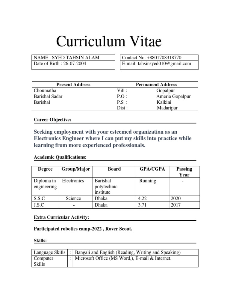 Tahsin Full Info CV | PDF