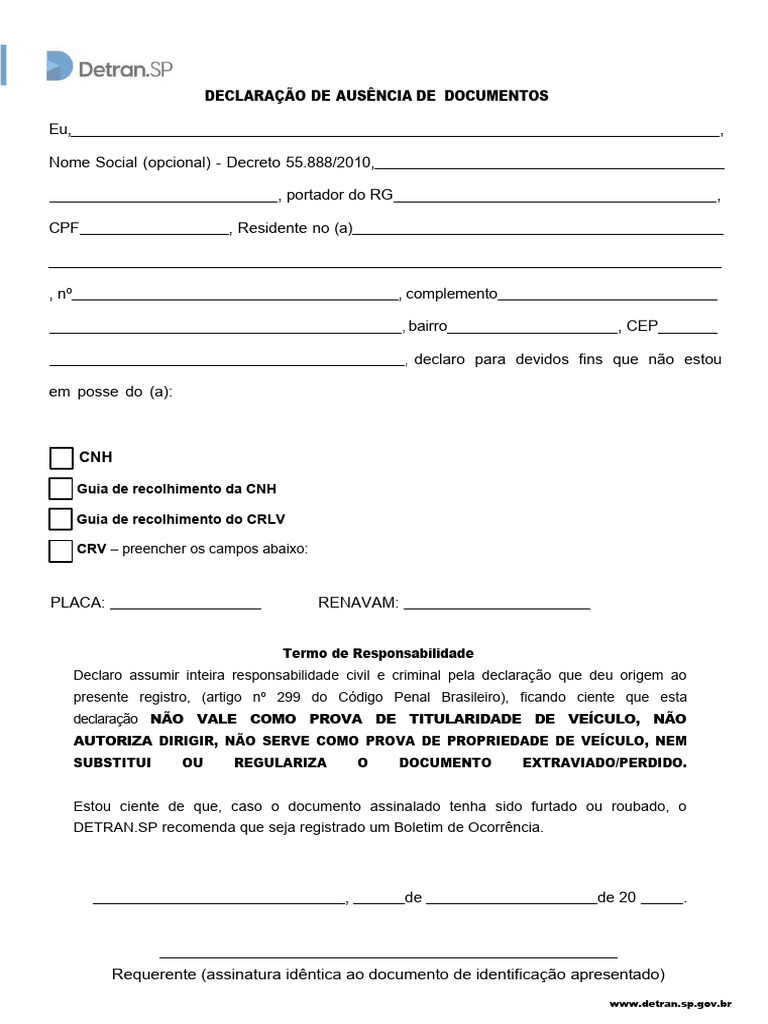 Declaração+de+ausência+de+documentos | PDF
